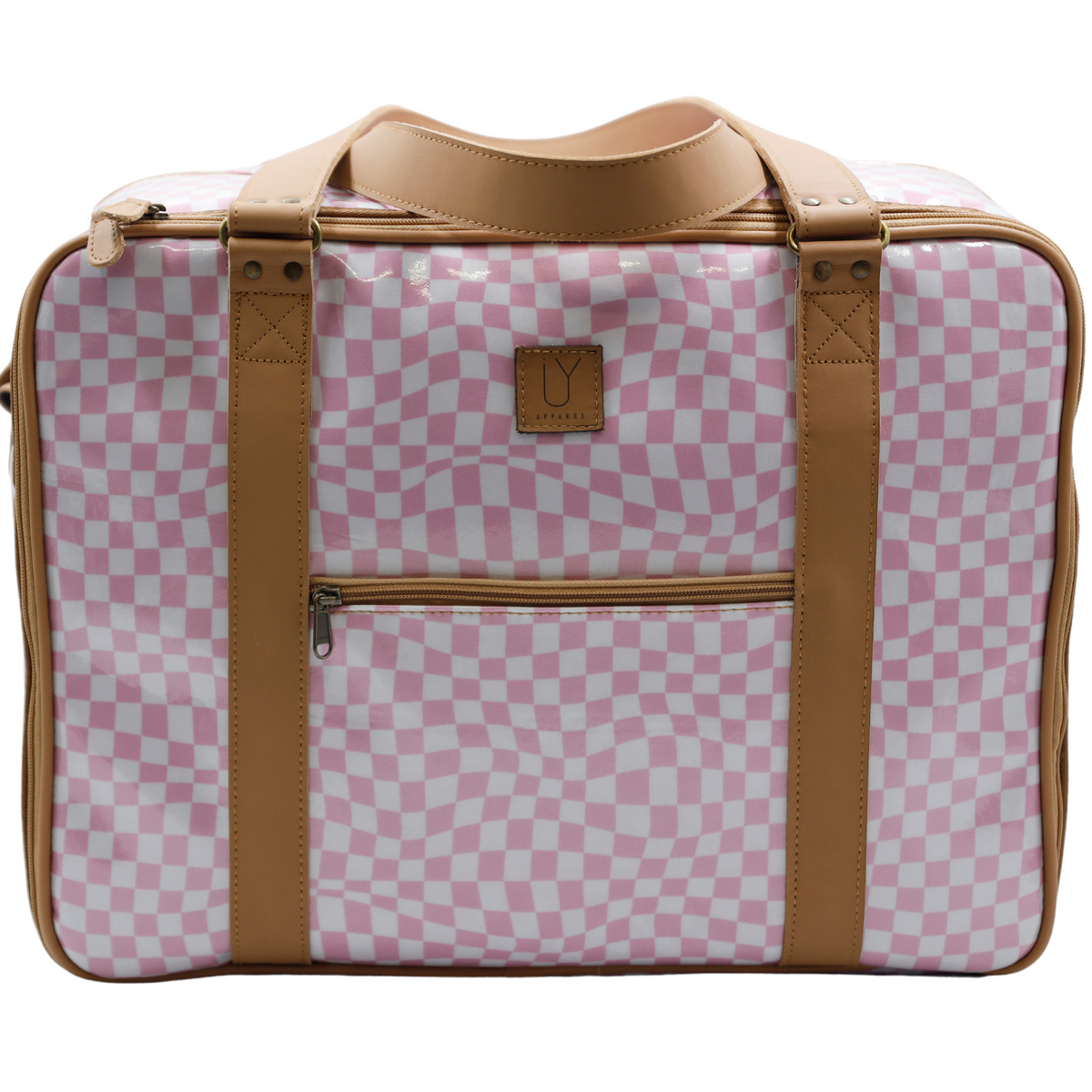 Overnight Bag with Leather Handles - Warped Check Pink — IY Apparel